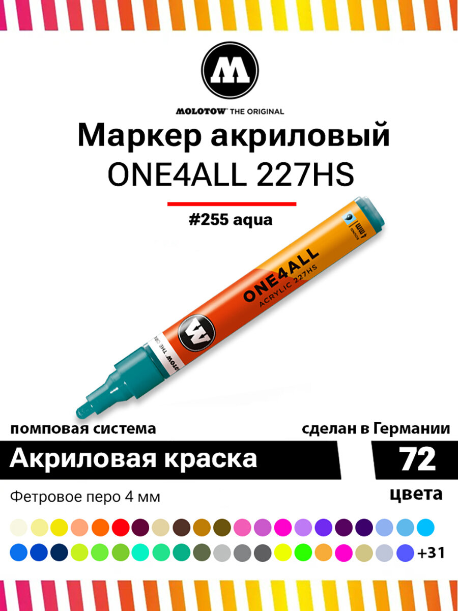 Акриловый маркер для граффити, дизайна и скетчинга Molotow One4all 227HS 227258 Вода #255 4 мм
