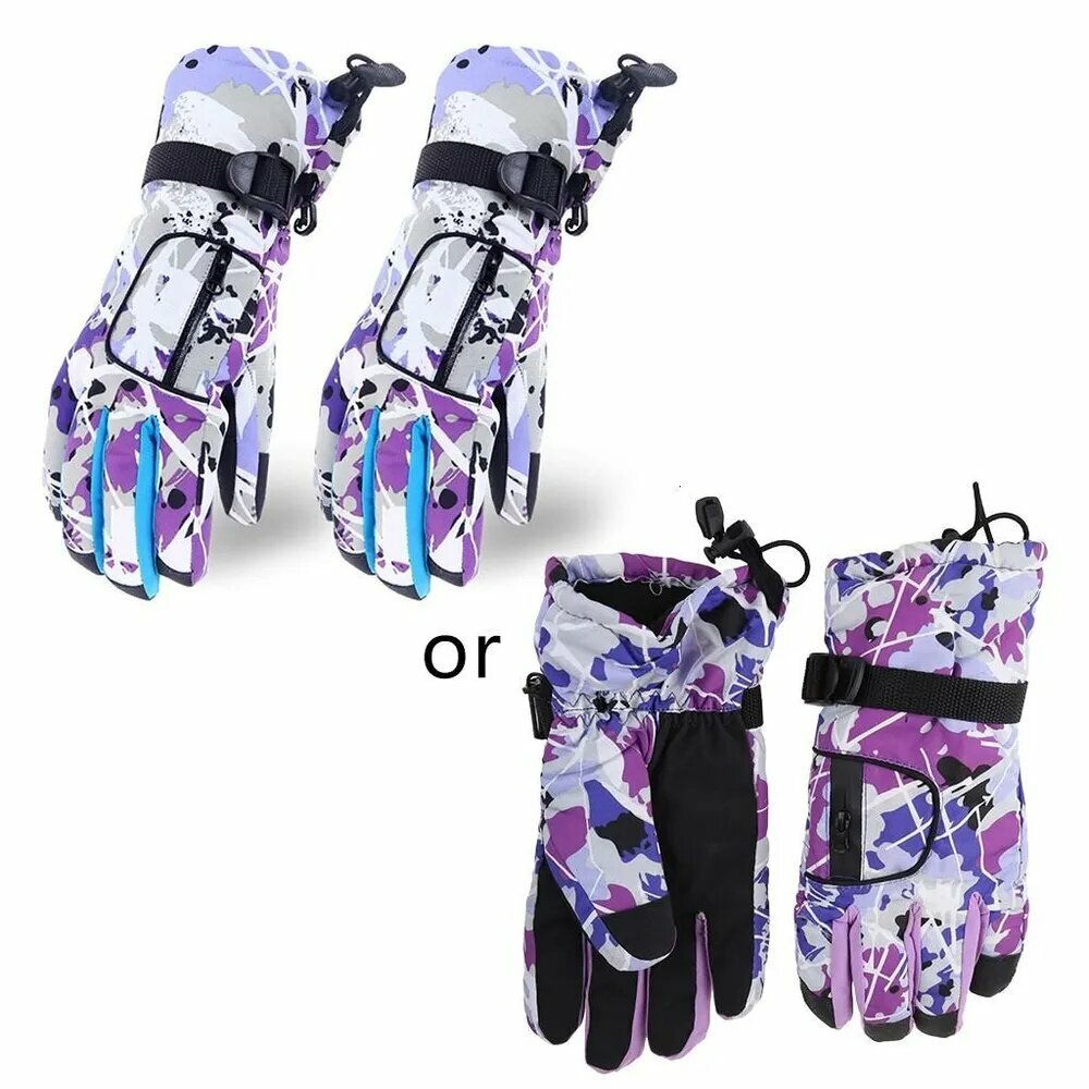 Мужские и женские зимние лыжные теплые перчатки-фиолетовый-M