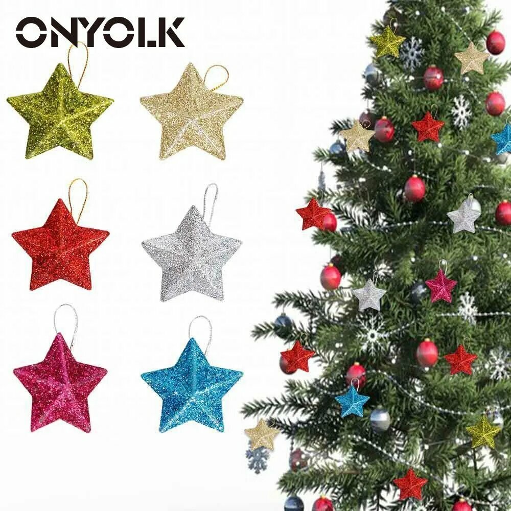 ONYOLK Елочные украшения 5 см Звезда разноцветный 6 шт.