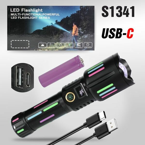 Фонарик аккумуляторный ручной лазерный Live Power 2H-4 10W 4цвета / Мощный / Тактический / Туристический / Походный