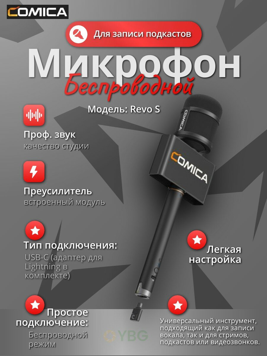Беспроводной ручной микрофон для живого вокала, смартфона и камеры Comica Revo S, USB-C, черный