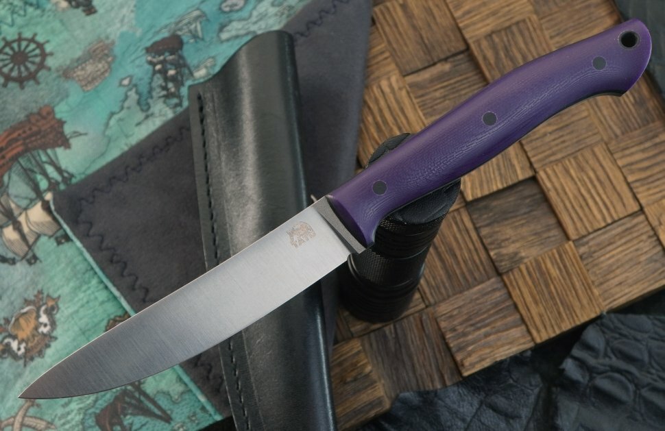 Мастерская Тать (Антон Белоусов) нож Горностай, сталь PGK, рукоять фиолетовый G-10