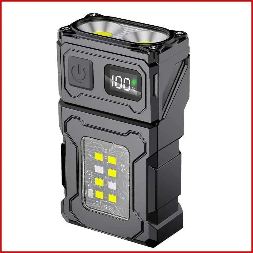 Фонарь-прожектор COB LED+SMD Type-C USB-зарядка IP45 Встроенный аккумулятор Пластиковый черный фонарь — фото 1