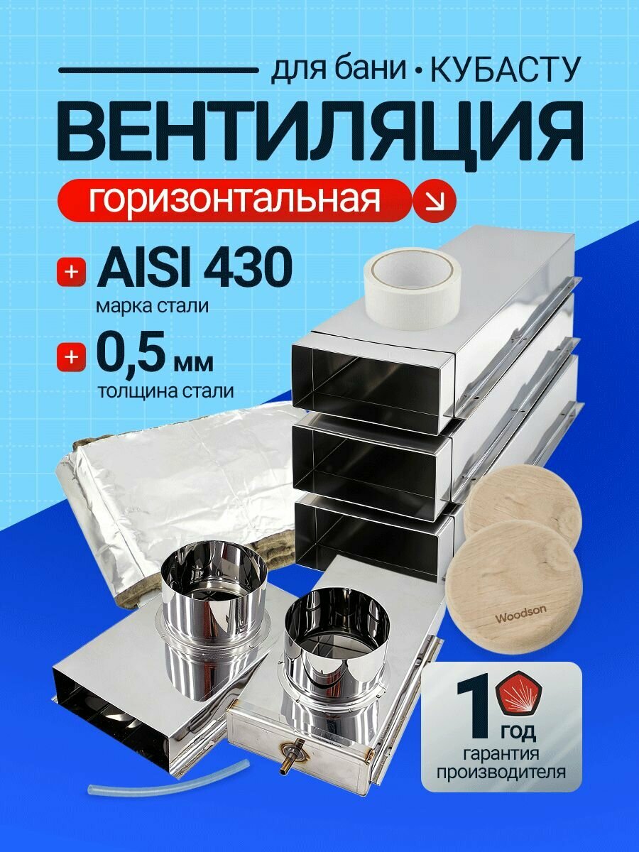 Кубасту горизонтальная двухуровневая вытяжная вентиляция для бани из стали