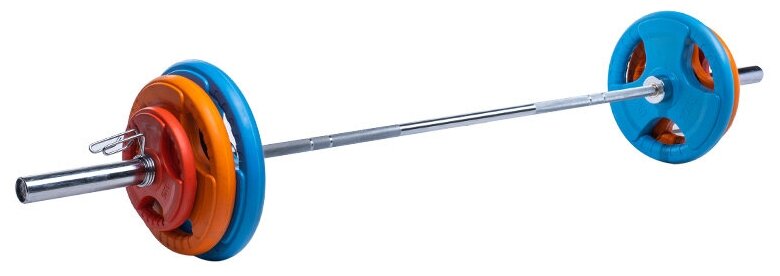 Олимпийская штанга обрезиненная с 3-х хватными блинами 100 кг Voitto, цветная