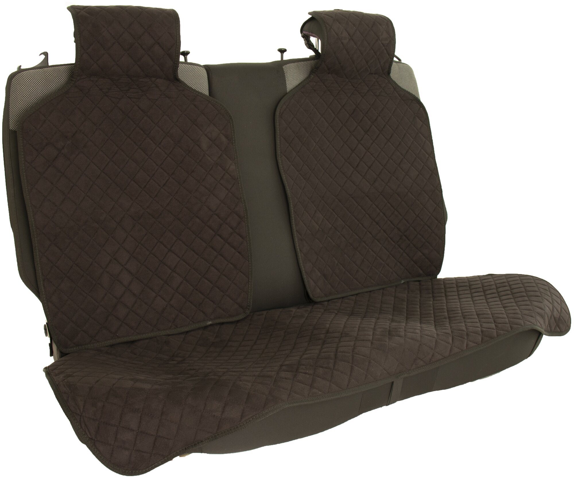 Накидки на заднее сиденье автомобиля из алькантары 3 шт. Ткань черная, строчка черная.