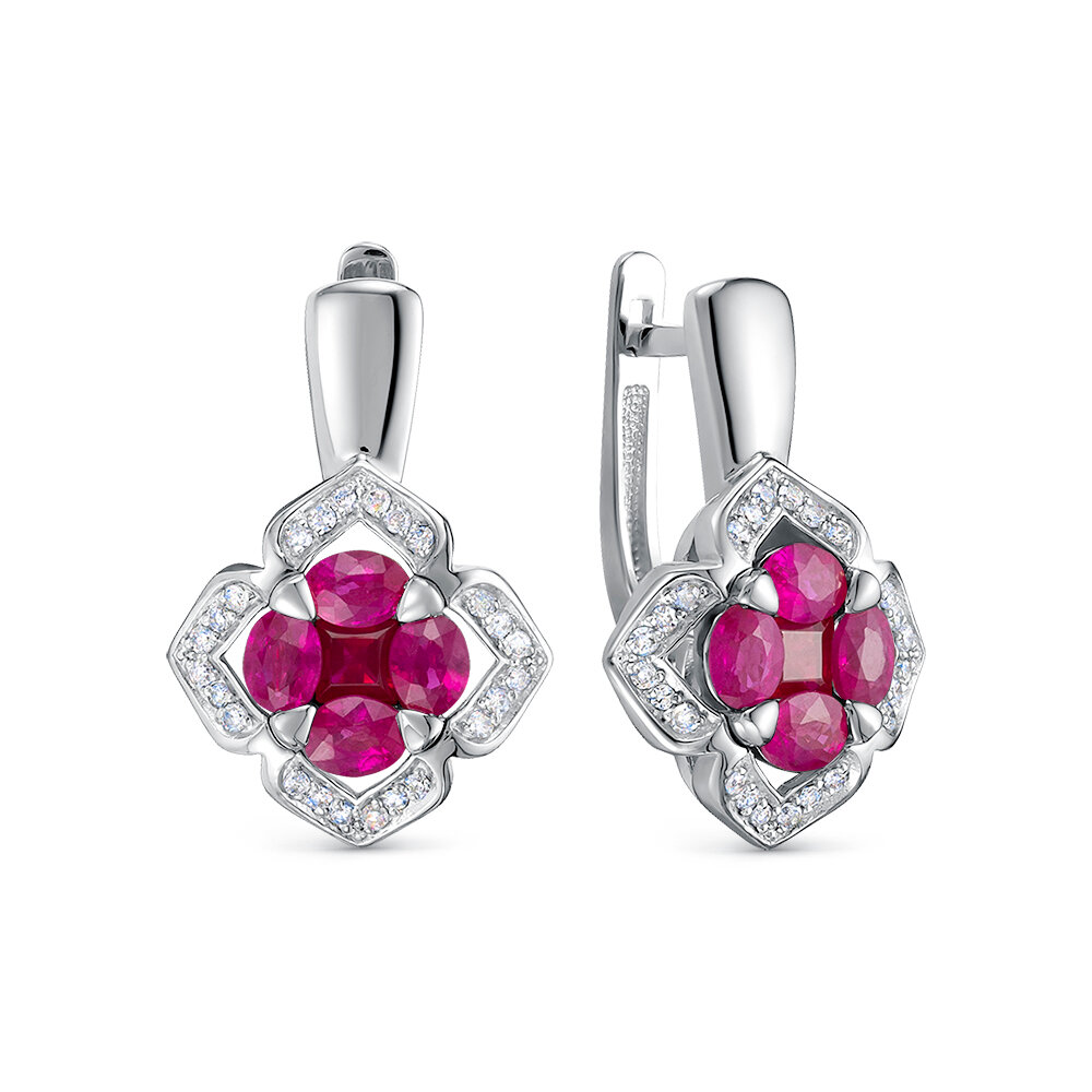 Серьги, белое золото, 585 проба, родирование, рубин
