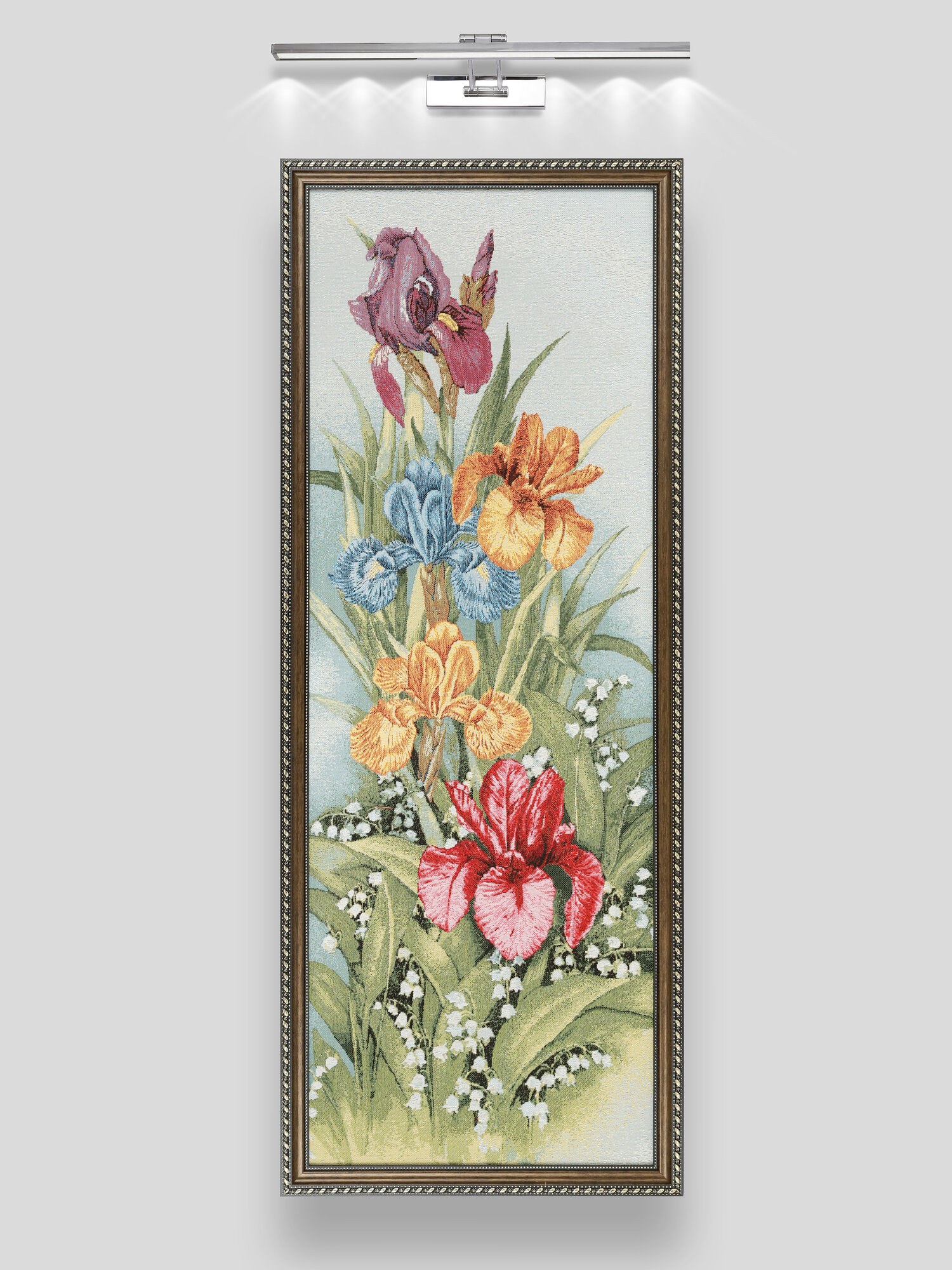 Картина интерьерная на стену Магазин гобеленов "Ирисы и ландыши" 38*100 гобелен