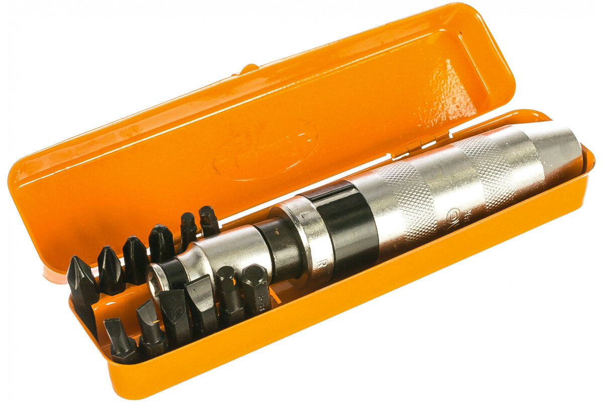 Отвертка ударная (12насадок S2; метал. футляр) (АвтоDело)"Professional" (40013)