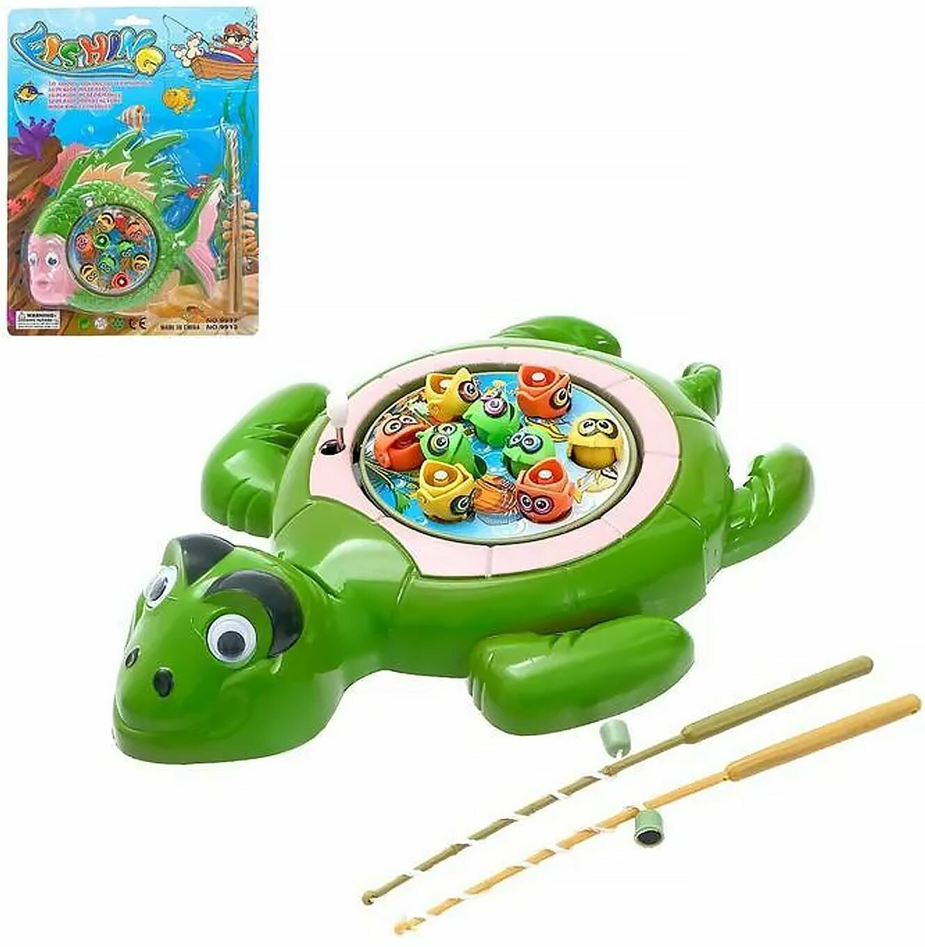 Развивающая магнитная игра-рыбалка "Морские жители", заводная игрушка, набор 9 рыбок + 2 удочки, микс