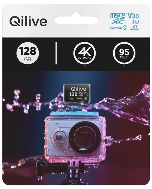 Карта памяти Qilive microSDХC, 128 Gb, Class 10, UHS-I, U3, V30, A1, 95 mb/s