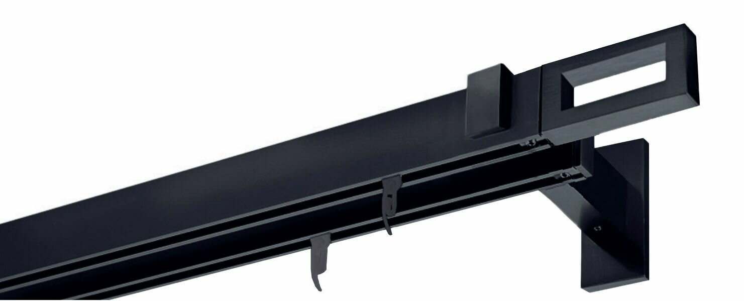 Техно карниз профильный двухрядный черный наконечник симпл.