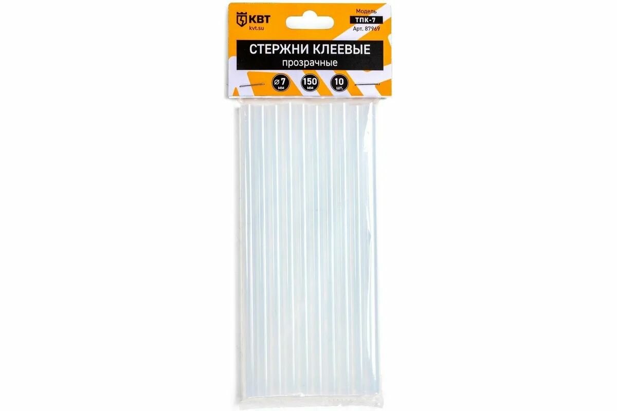 Стержни клеевые ТПК-7 7х150 мм, прозрачные, 10 шт КВТ 87969