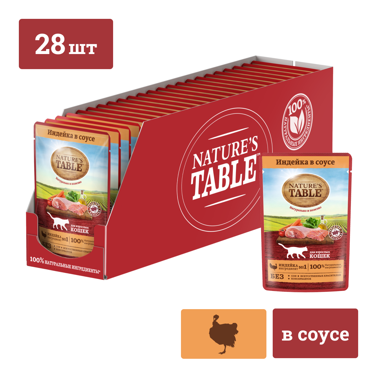 Влажный корм для кошек Nature’s Table Индейка в соусе, 28 шт по 85 г