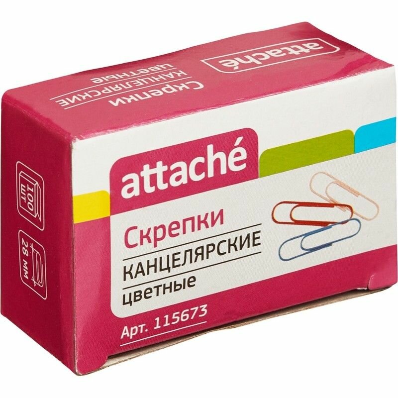 Скрепки 28мм ATTACHE С28-100П, цв, 100шт/уп (3 упаковки)