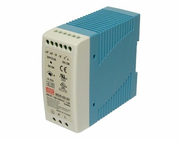 Блок питания MDR-60-24, для различных устройств, мощность 60Вт, длина 40мм, белый
