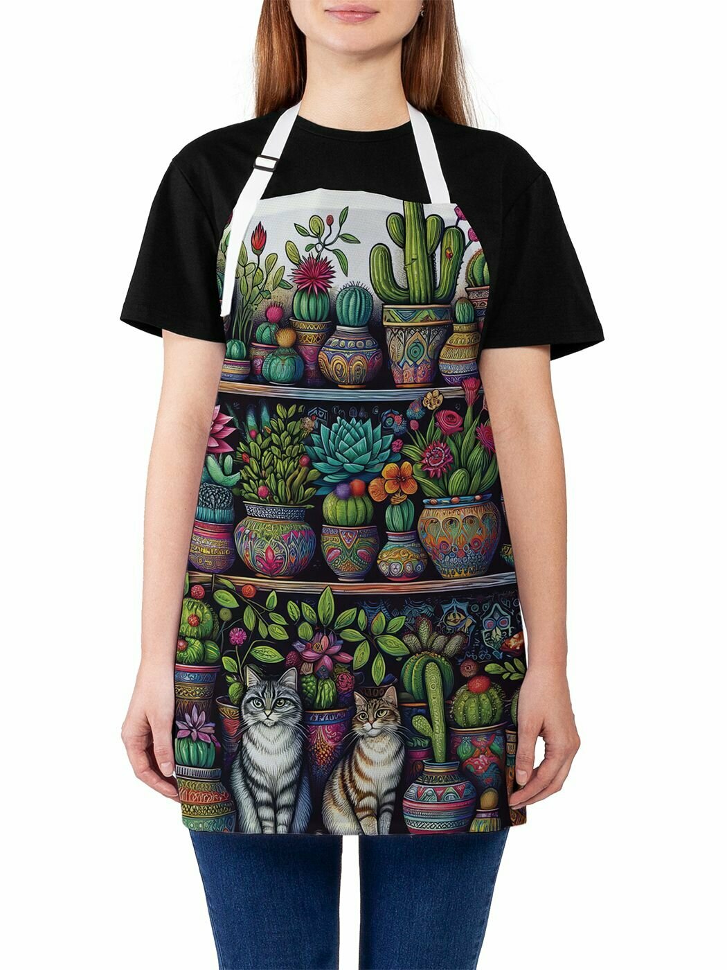 Фартук кухонный тканевый "Полка с цветами" 65х65х28 см, JoyArty