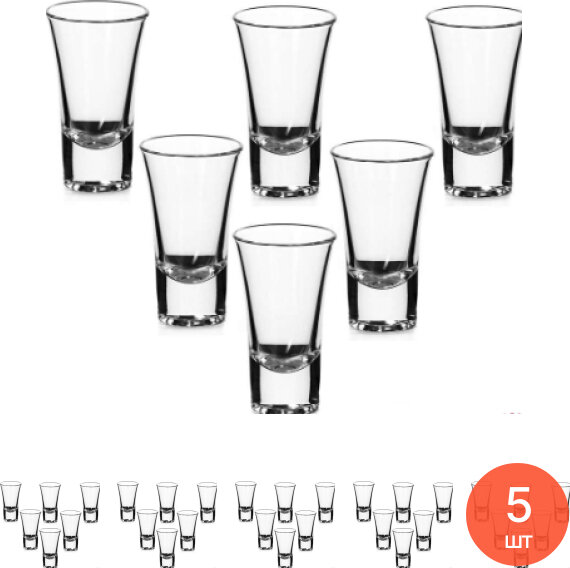 Набор стопок Pasabahce / Пашабахче BOSTON SHOTS прозрачное стекло 60мл, в упаковке 6шт. / рюмки (комплект из 5 шт)