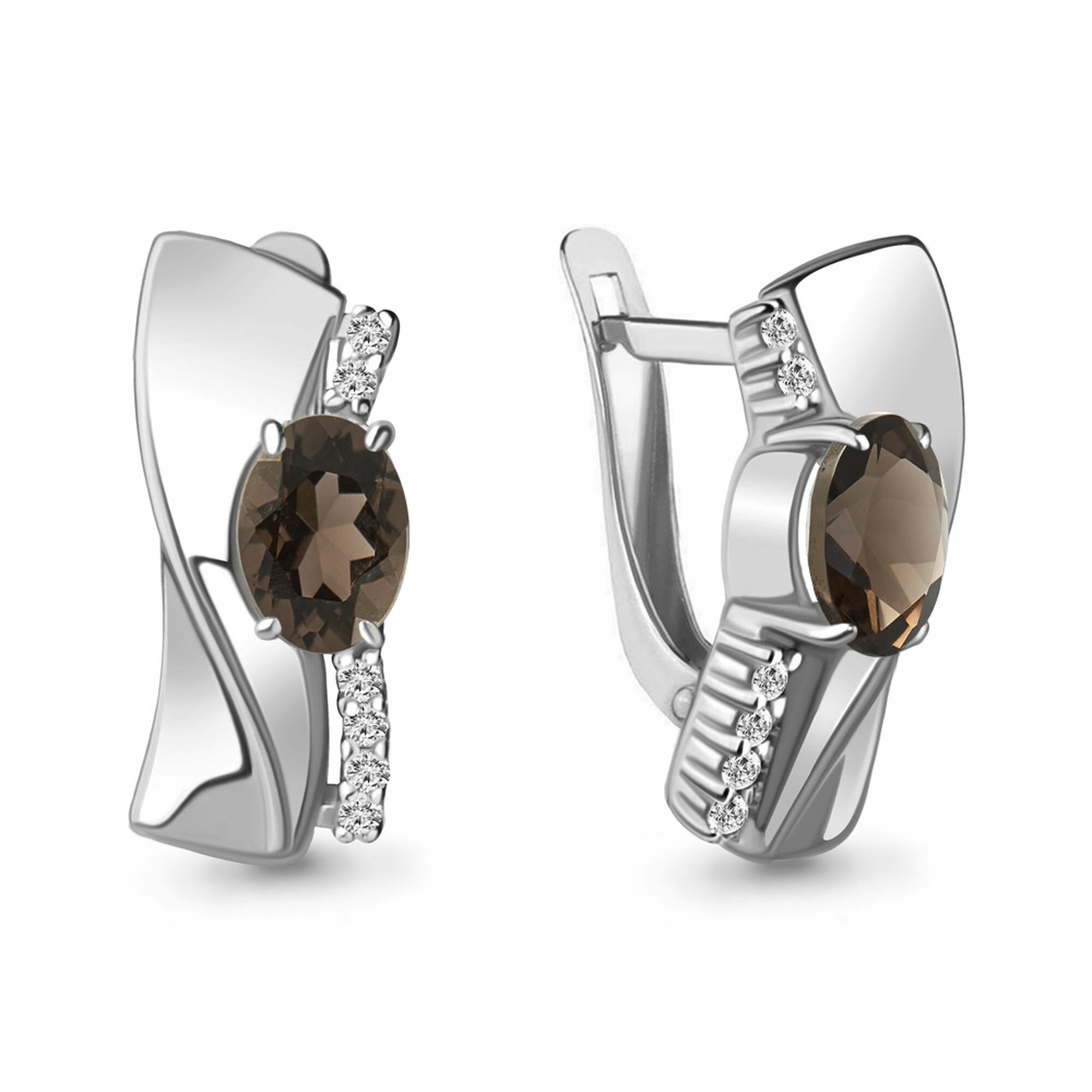 Серьги, серебро, 925 проба, родирование, кварц, фианит