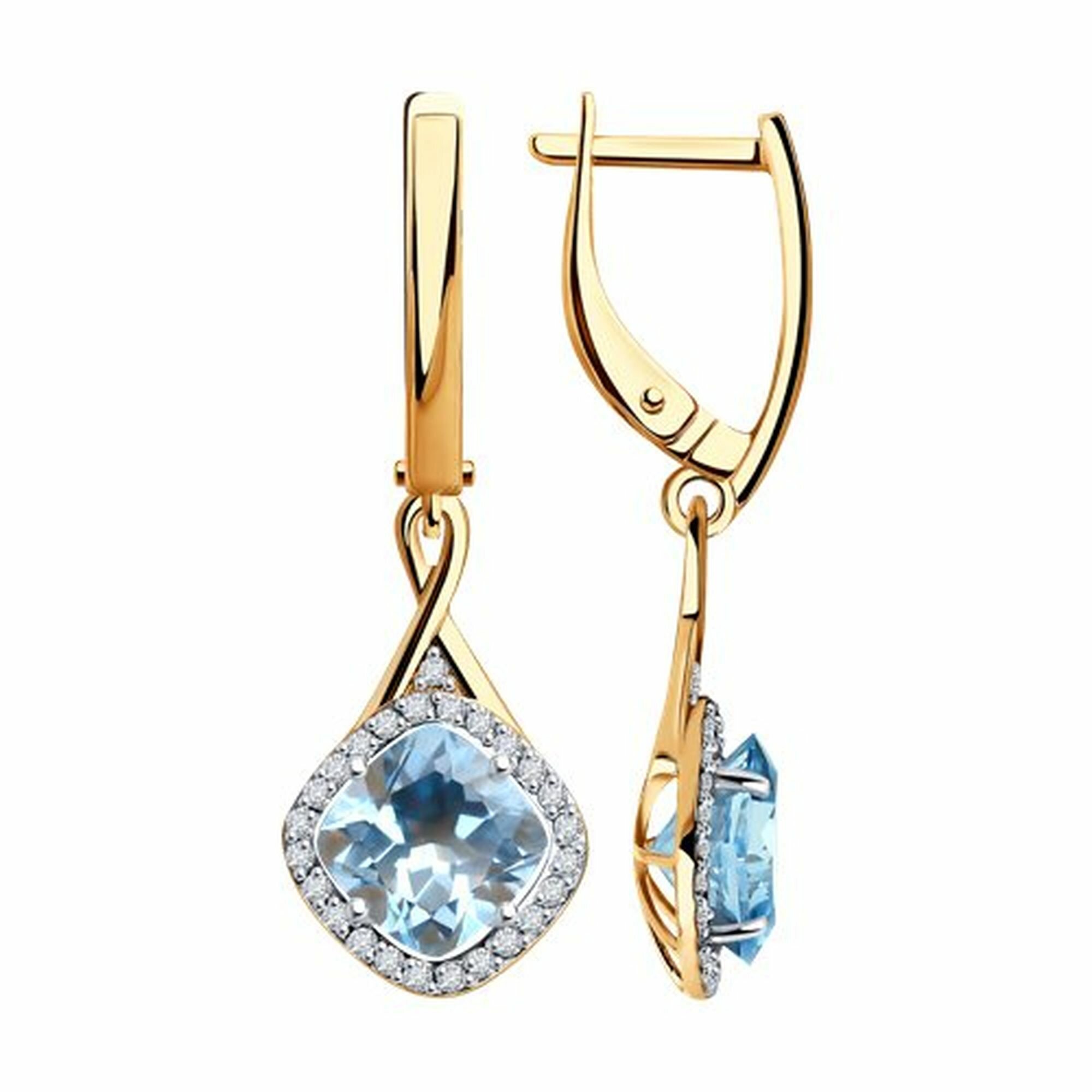 Серьги, красное золото, 585 проба, фианит, топаз