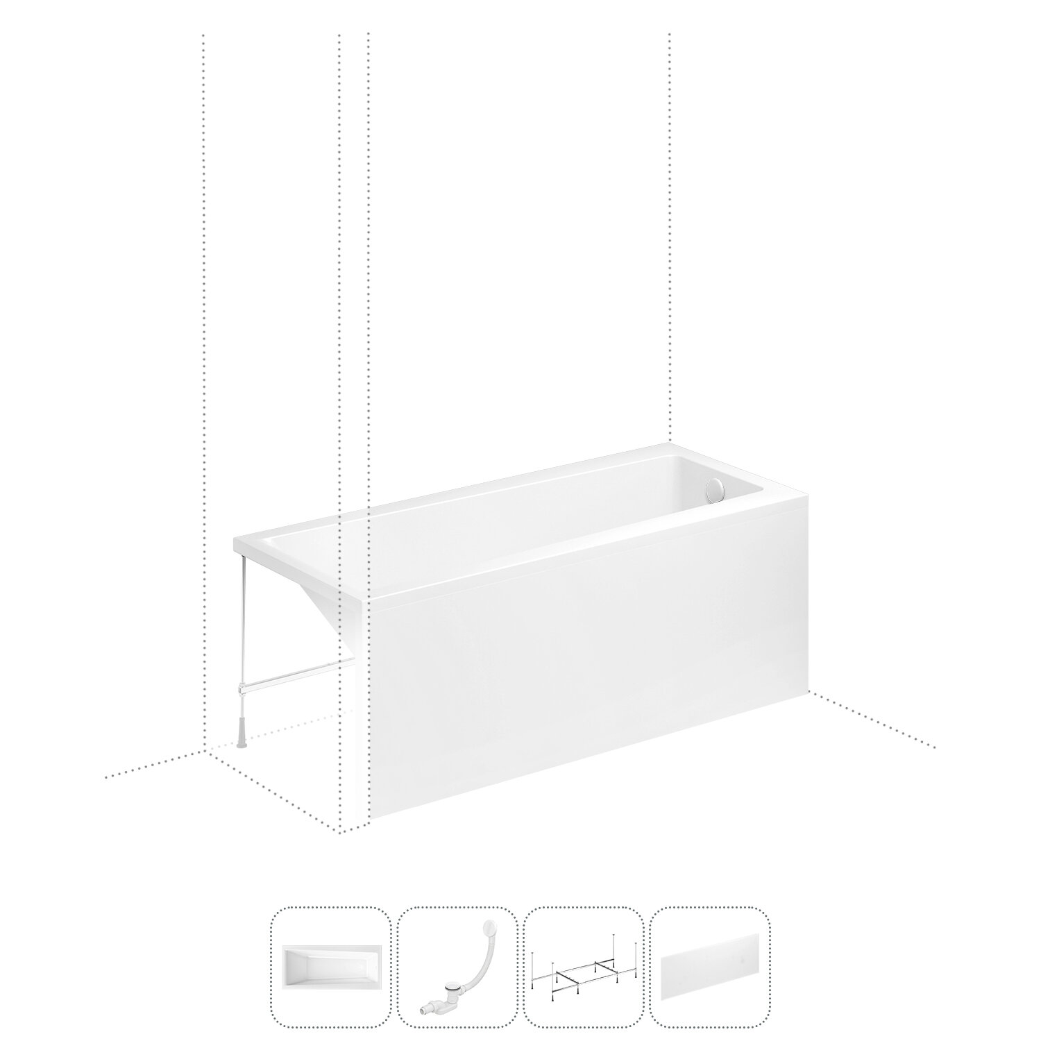 Акриловая ванна 160x75 с каркасом и экраном Lavinia Boho Rock 202011167 в наборе 4 в 1: прямоугольная ванна 160 x 75 см, слив-перелив, каркас, экран