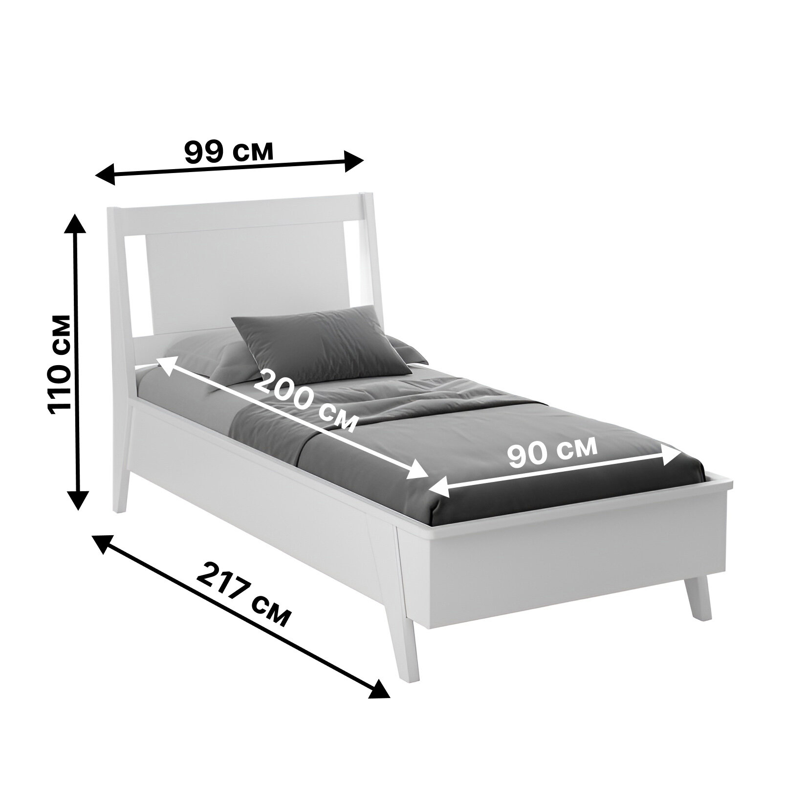 Кровать односпальная Винтаж 90х200 в цвете Белый Лак, массив сосны без изножья