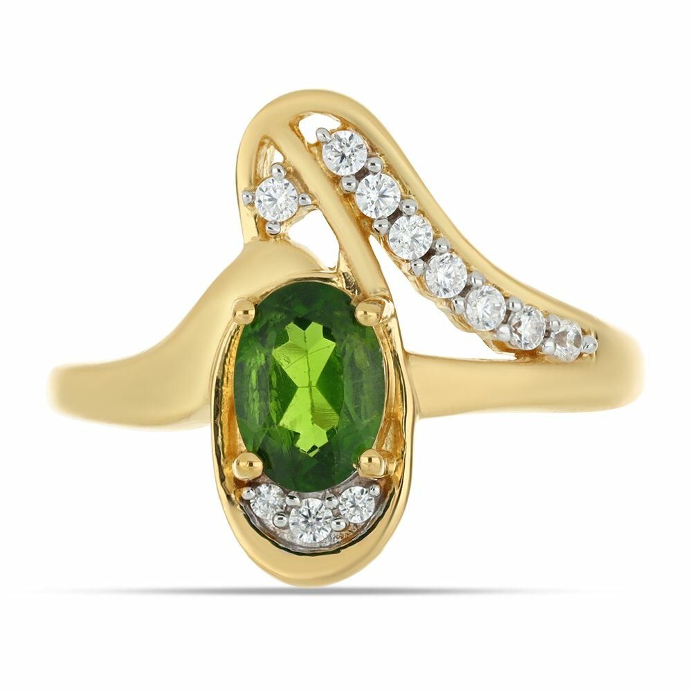 Кольцо, серебро, 925 проба, хромдиопсид, фианит