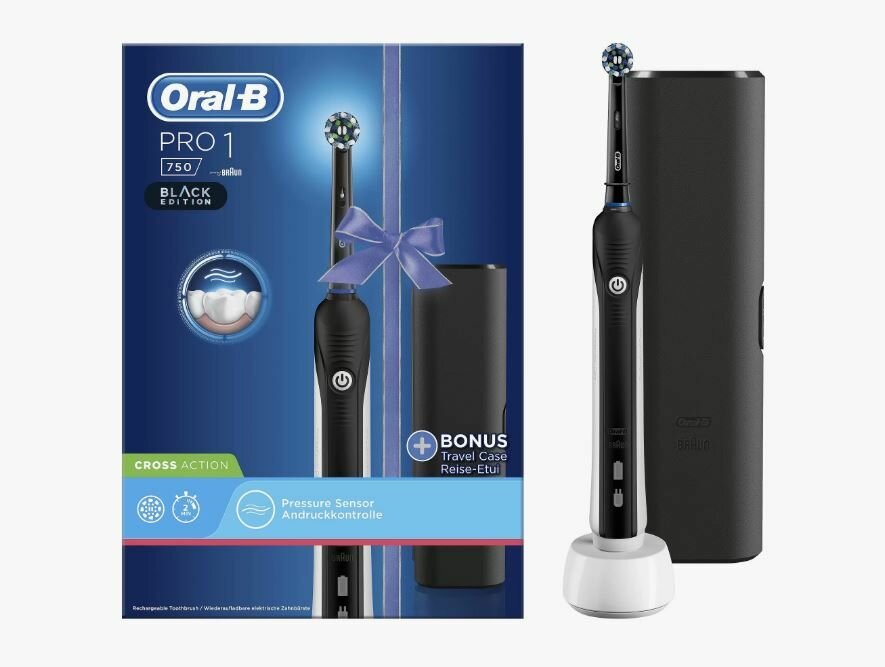 Электрическая зубная щетка Oral-B PRO 750 D16.513.1UX Cross Action Black Edition +Travel Case, черный