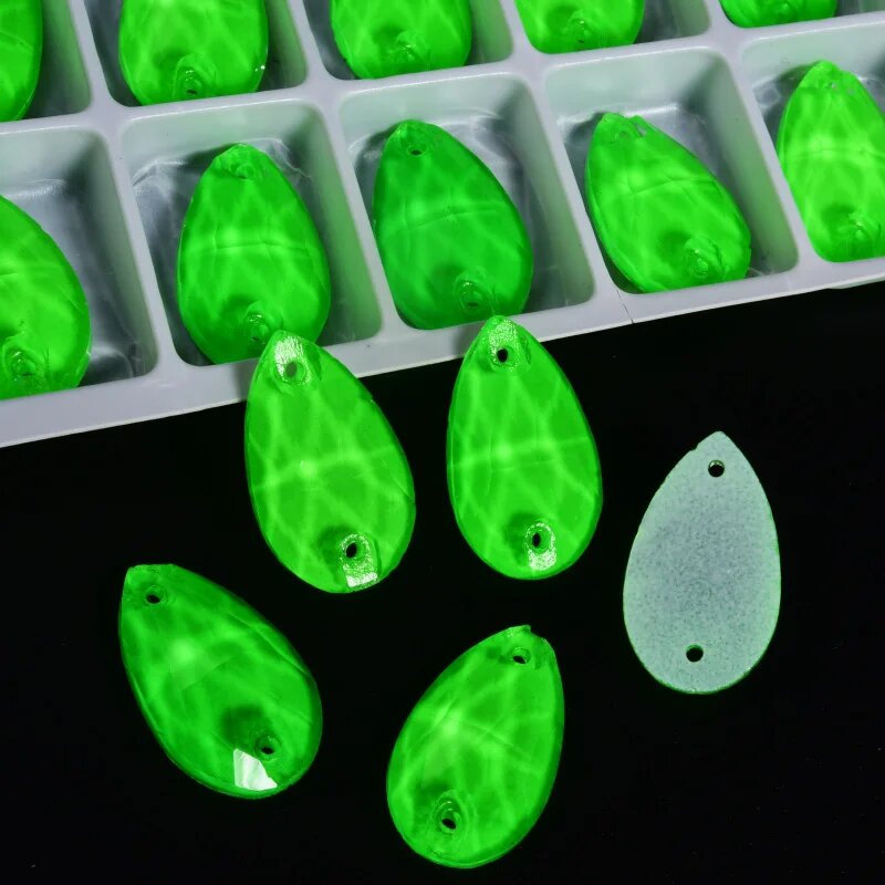 Стразы OLeeya Glitter Neon Изумрудный, 17x28mm---12pcs, Emerald