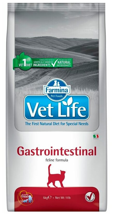 Корм для кошек Farmina Vet Life, при проблемах с ЖКТ, 5 кг
