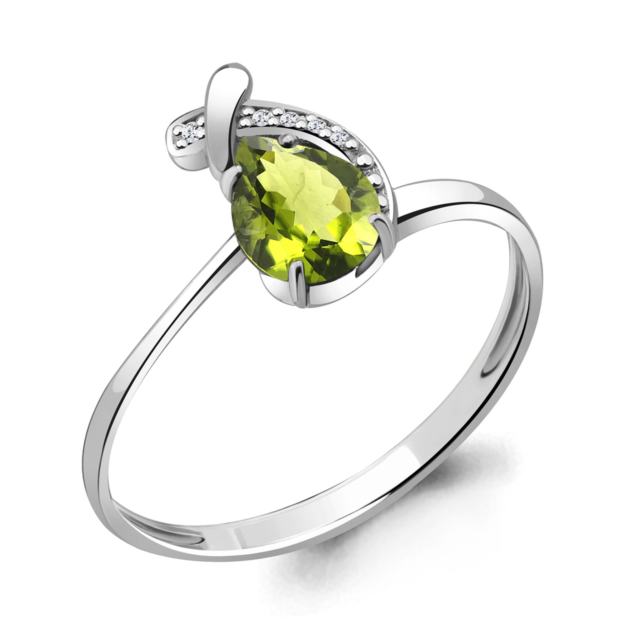 Кольцо, серебро, 925 проба, родирование, фианит, хризолит