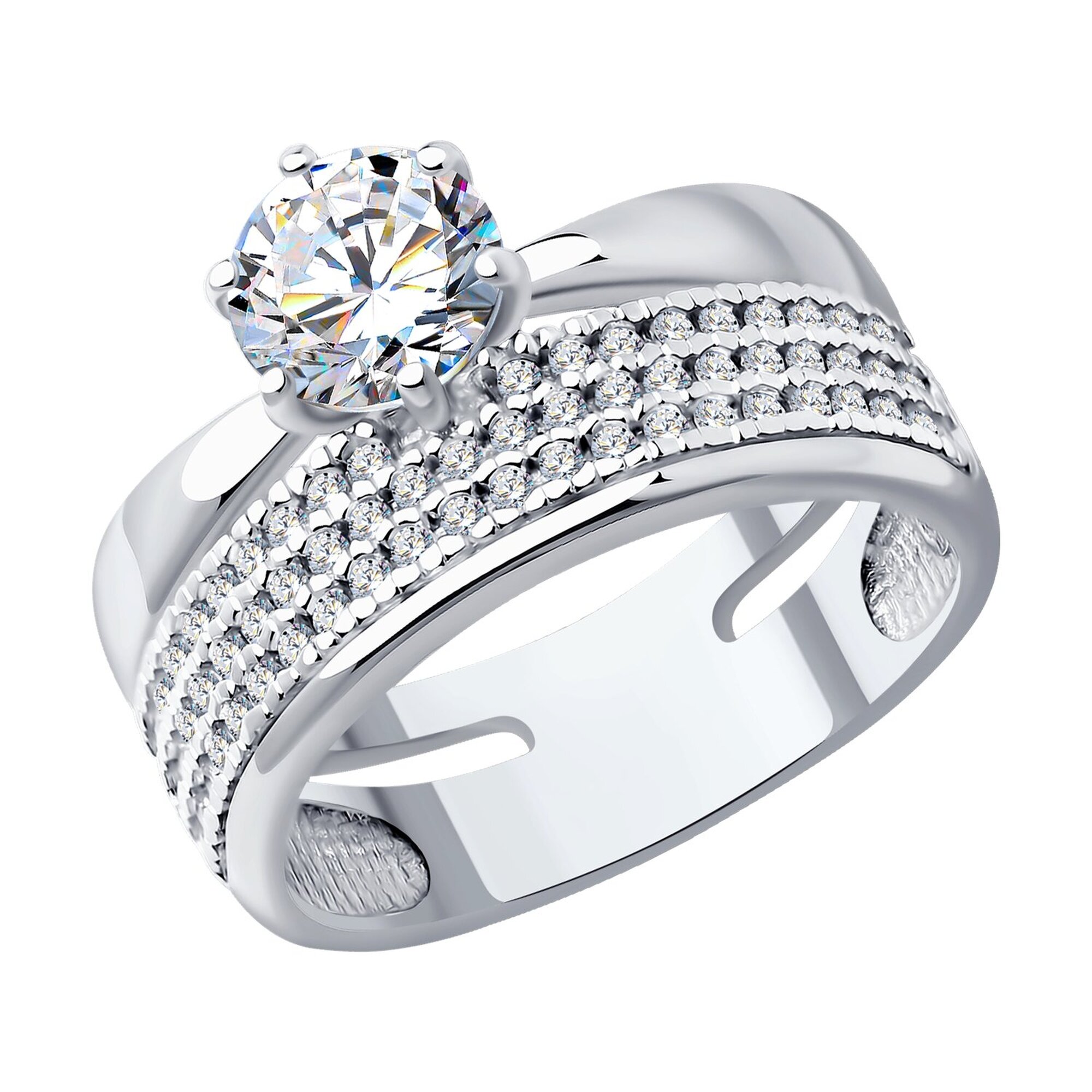 Кольцо, серебро, 925 проба, родирование, фианит