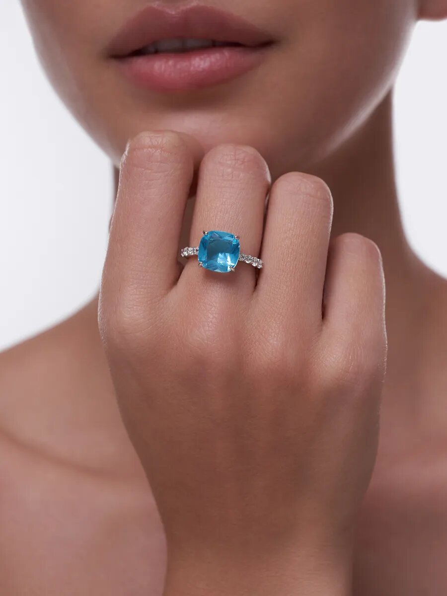 Кольцо тонкое, серебро, 925 проба, родирование, фианит