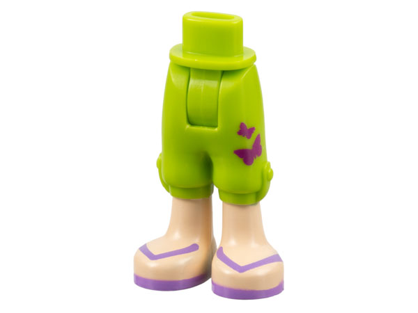 Mini Doll Hips and Trousers Cropped with Magenta Butterflies, Light Nougat Legs, and Medium Lavender Sandals with Straps Pattern - Thick Hinge, 92251c00pb02 Lime U