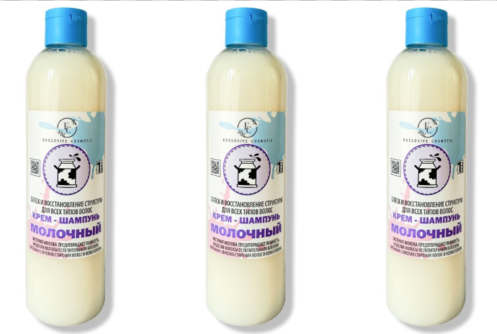 Эксклюзивкосметик Крем-Шампунь Молочный блеск и востановление структуры для волос всех типов, 500 г, 3 шт.