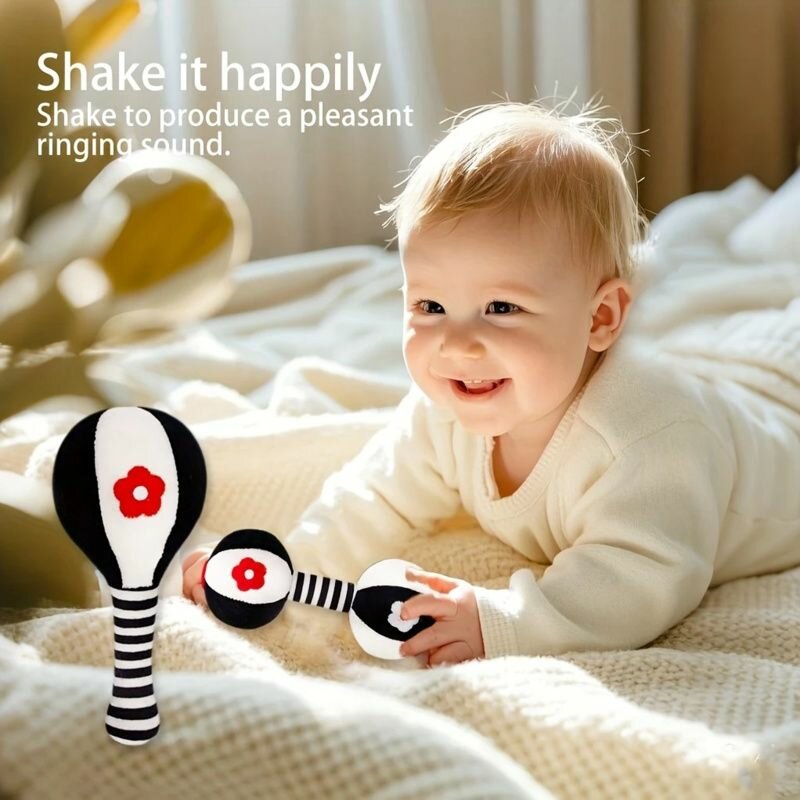Новорожденный черно-белый погремушка 2 штуки, музыкальный инструмент для малышей, развивающая игрушка