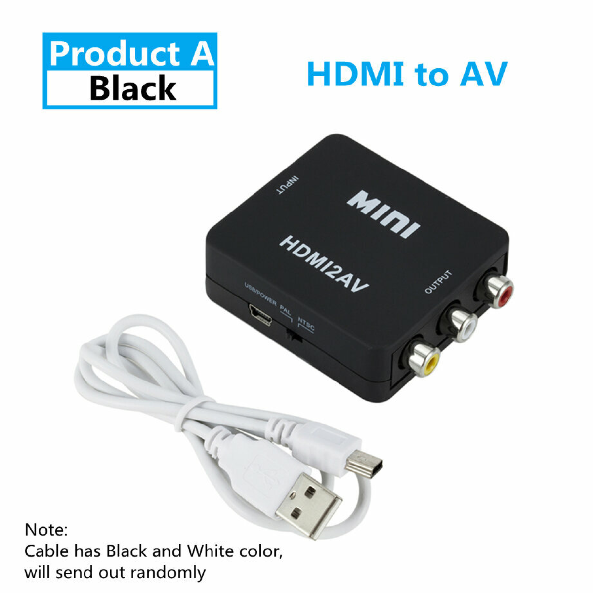 HD Видео конвертер - переходник вход HDMI на Колокольчики RCA выход AV/CVSB L/R HDMI2AV черный