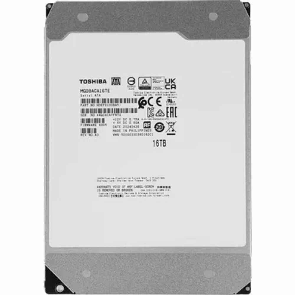 Toshiba Жесткий диск 16TB Enterprise Capacity MG08ACA16TE SATA, 7200 rpm, 512Mb buffer, 3.5"