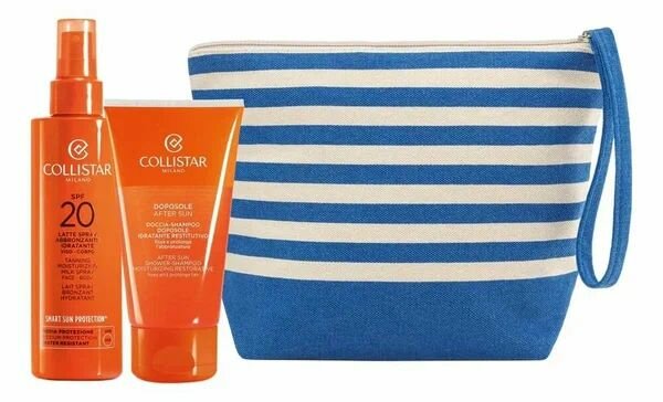 Collistar - Набор Для Суперзагара 2024 Tanning Moisturizing Milk Spray SPF20 200 ml + After-Sun Shower Shampoo 150 ml + Сумочка