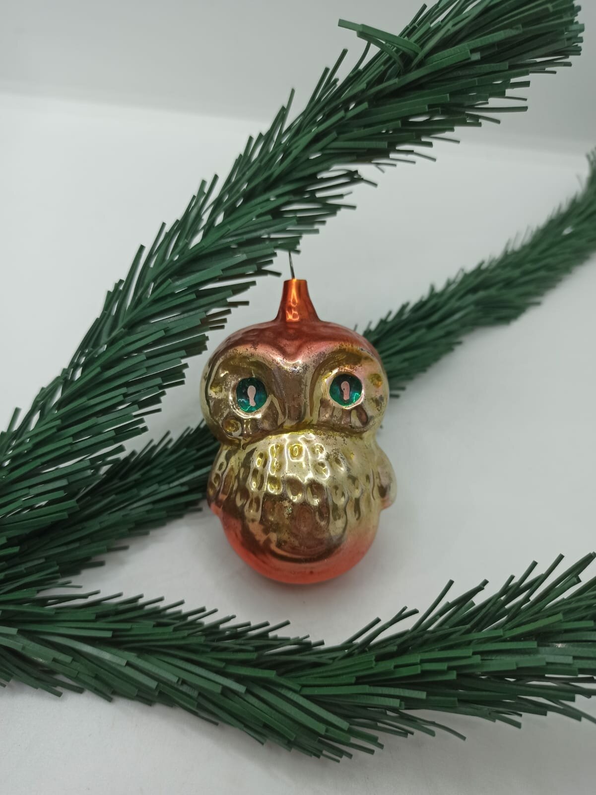 Елочная игрушка Филин / Сова винтажная советская, стекло, СССР