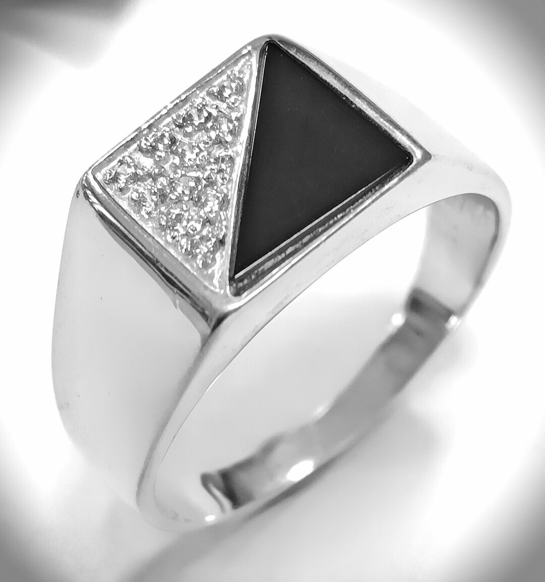 Печатка, серебро, 925 проба, родирование, оникс, фианит