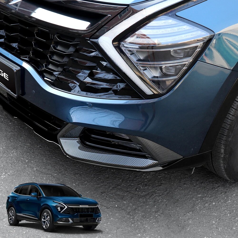 Ярко-черный передний бампер из углеродного волокна, противотуманная фара, рамка, накладка, внешний стиль для Kia Sportage NQ5 2022, аксессуары Carbon Fiber