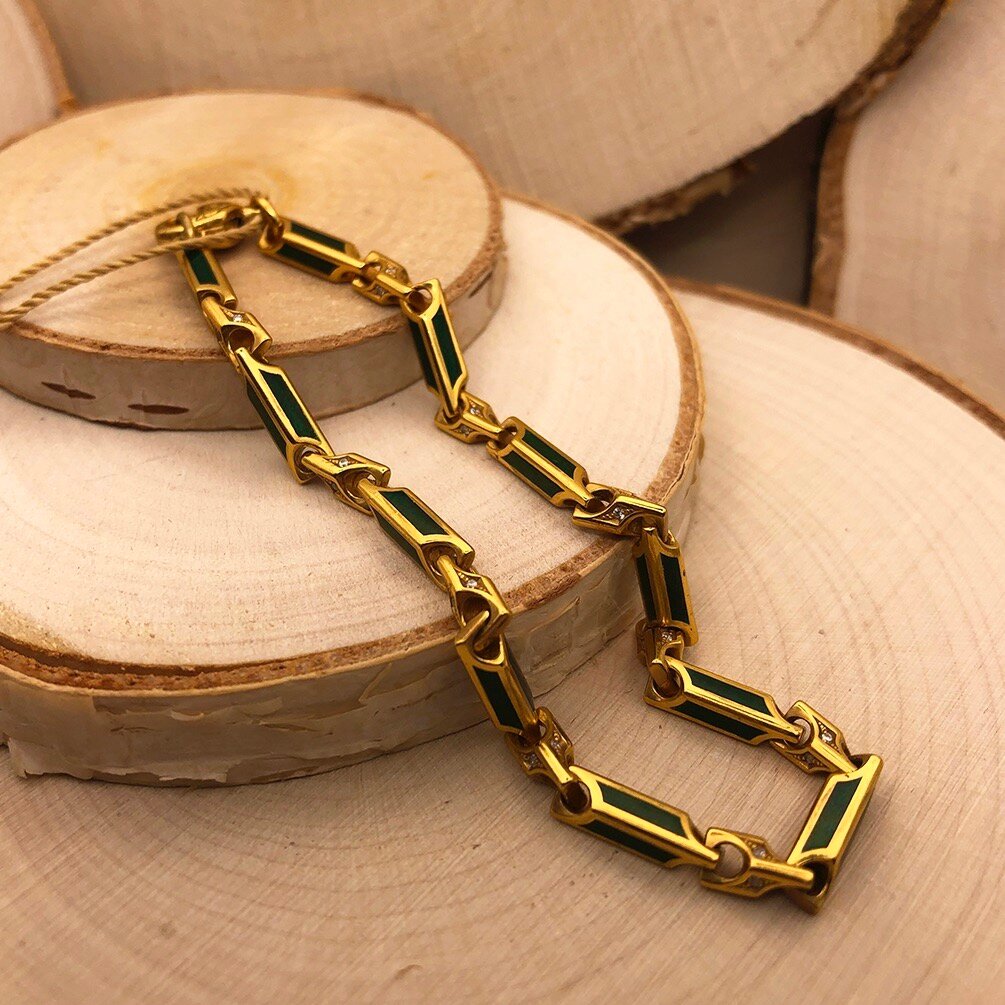 Браслет-цепочка, серебро, 925 проба, чернение, золочение, эмаль