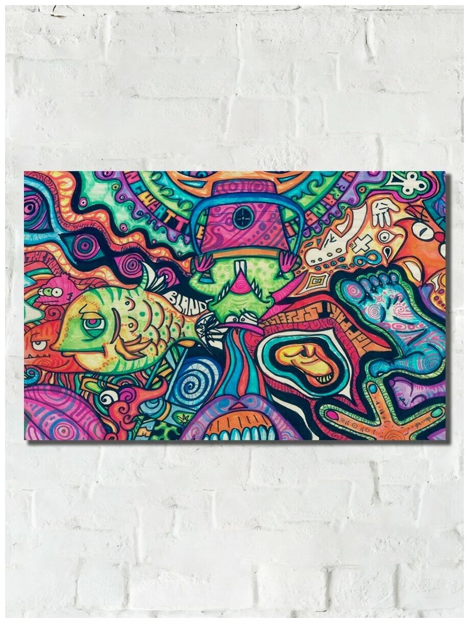 Картина интерьерная на дереве Хиппи арт (Инди арт, Психоделика, красочная картина) - 7407 Г