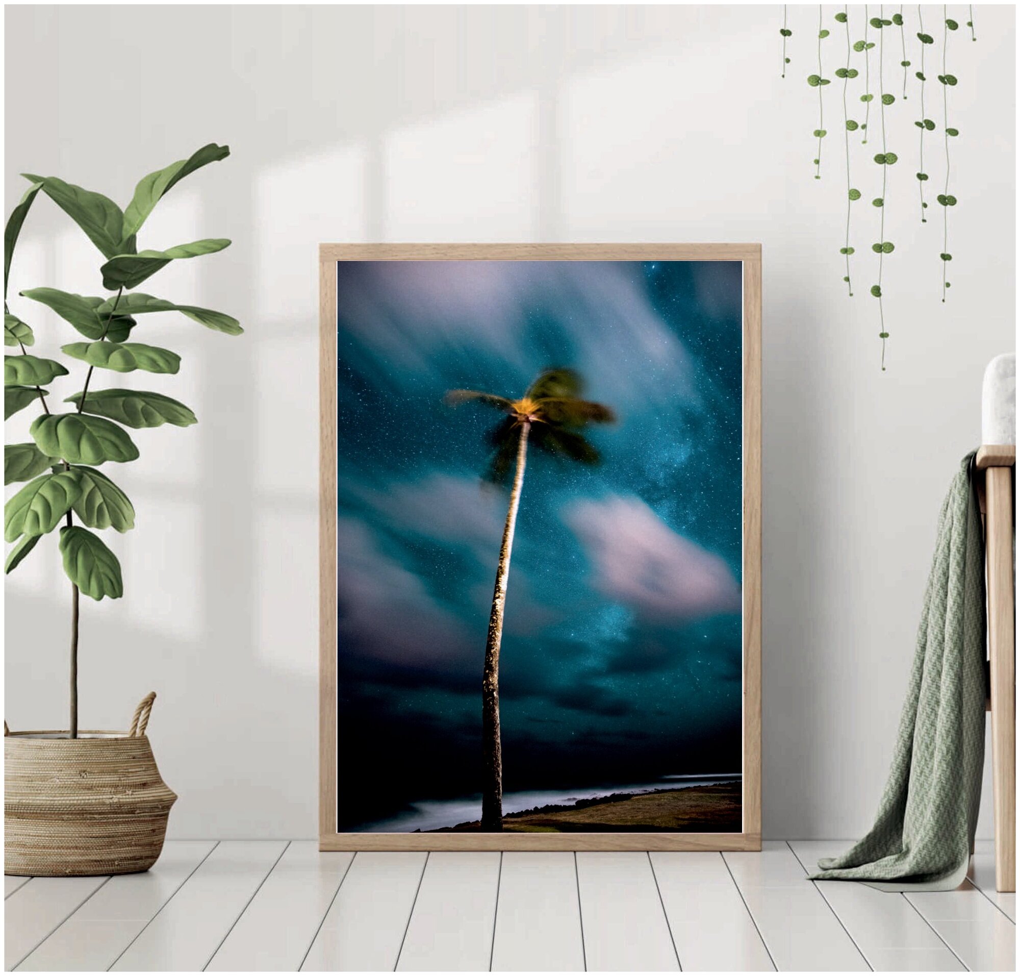 Постер "Пальма и ночное небо" без рамы 50x70 см на стену для интерьера