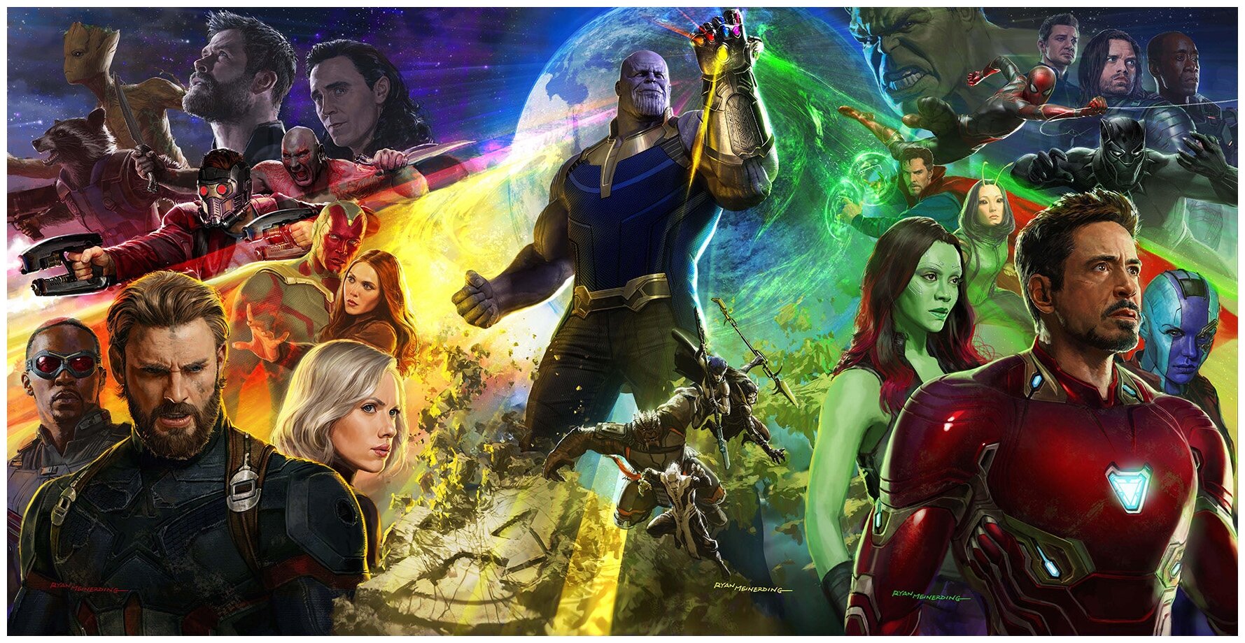 Фотообои Уютная стена "Киновселенная Марвел" 530х270 см Виниловые Бесшовные (единым полотном)