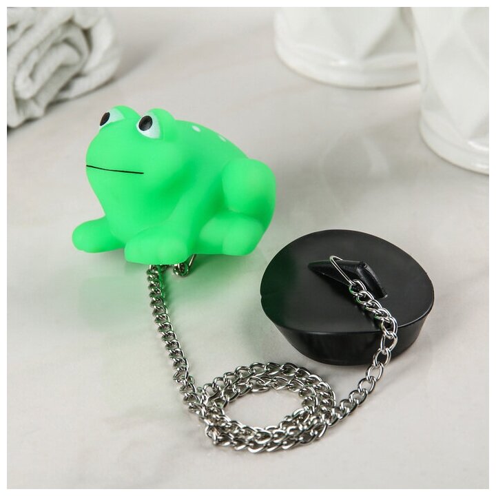 Пробка для ванны с игрушкой Доляна «Лягушка», d=5 см (внутренний d=4,3 см), цепочка 40 см, 807556