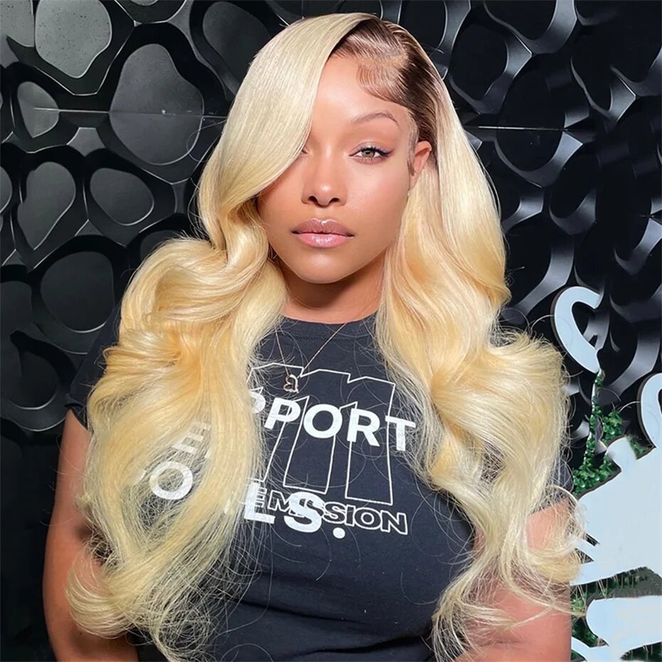 Парик из натуральных волос 13x6 ombre blonde lace front body 16 дюймов, 220%, 1B613 Full Lace Wig