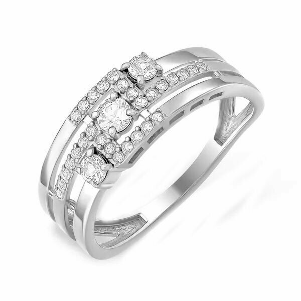 Кольцо тонкое, широкое JEWELIN, серебро, 925 проба, родирование, фианит