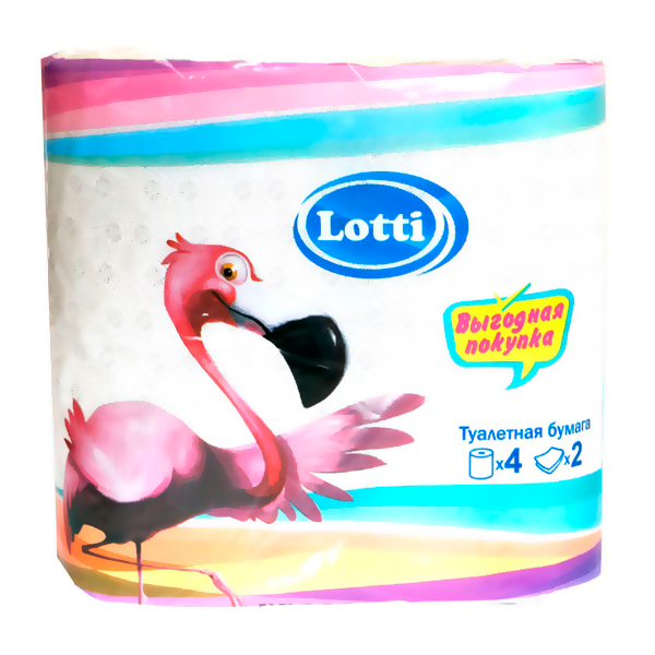 Туалетная бумага LOTTI 2сл 4шт Белая Фламинго